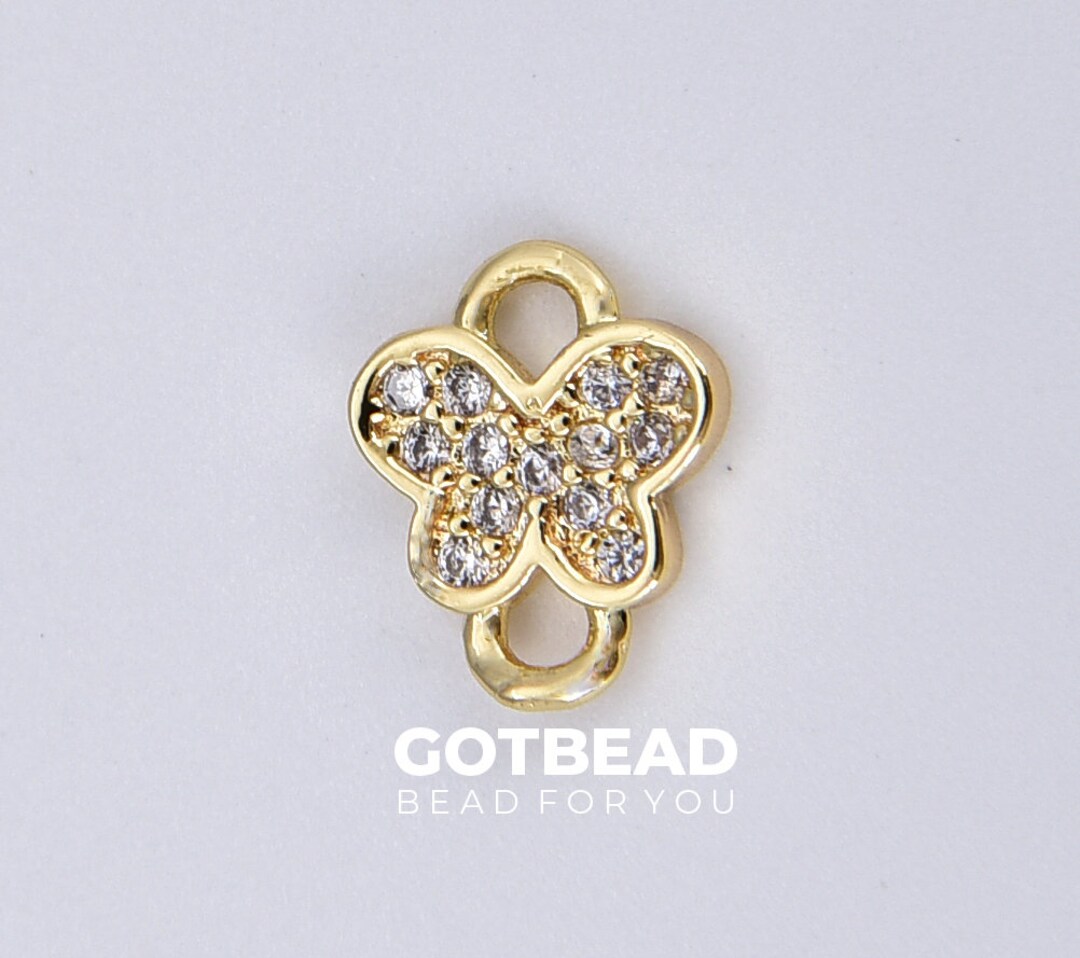 Teeny Tiny Butterfly Charm Connector CZ Gold Filled Charm for Bracelet ...