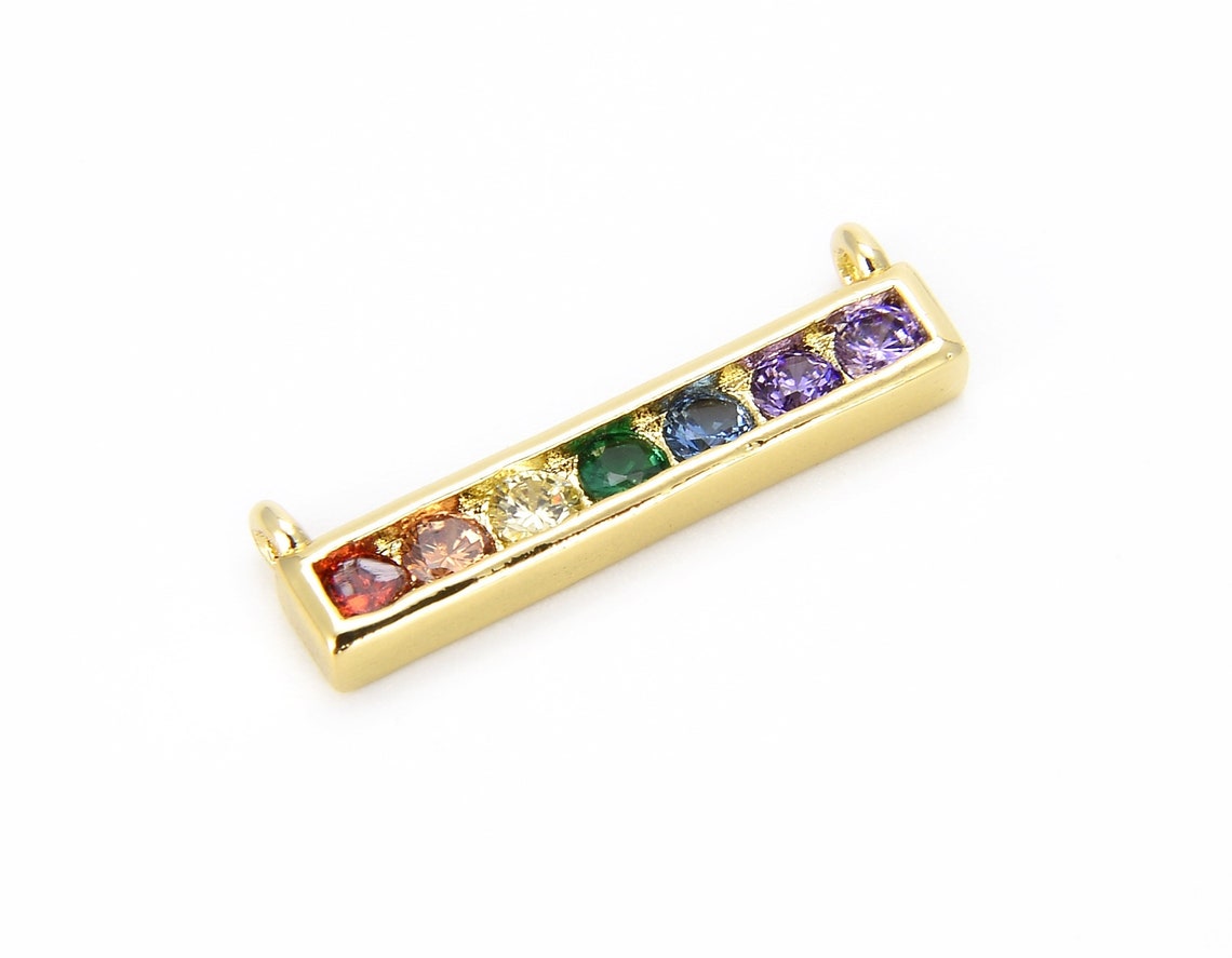 22K Gold rainbow studs rainbow bar curved bar necklace | Etsy