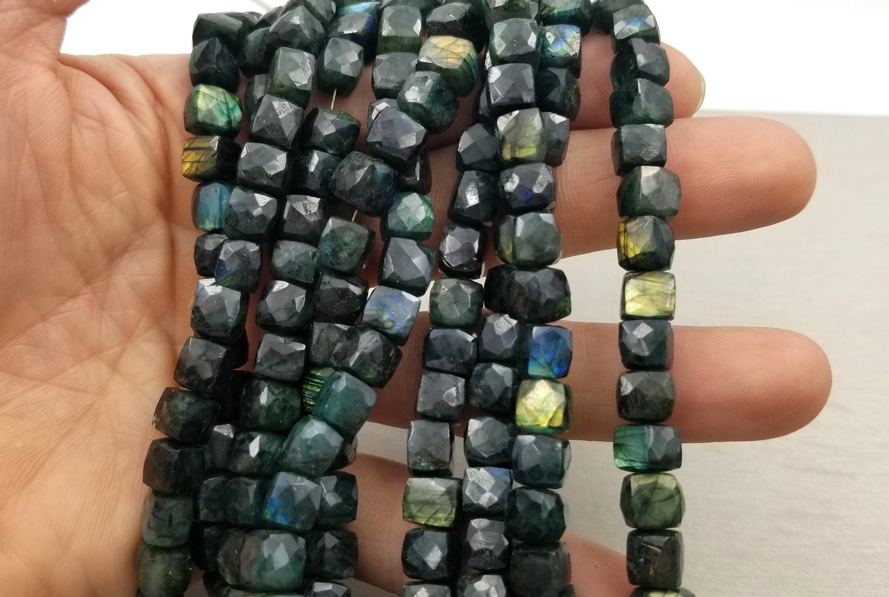 Green Labradorite Gemstone Beads, Faceted Cube Cut Labradorite Beads ...