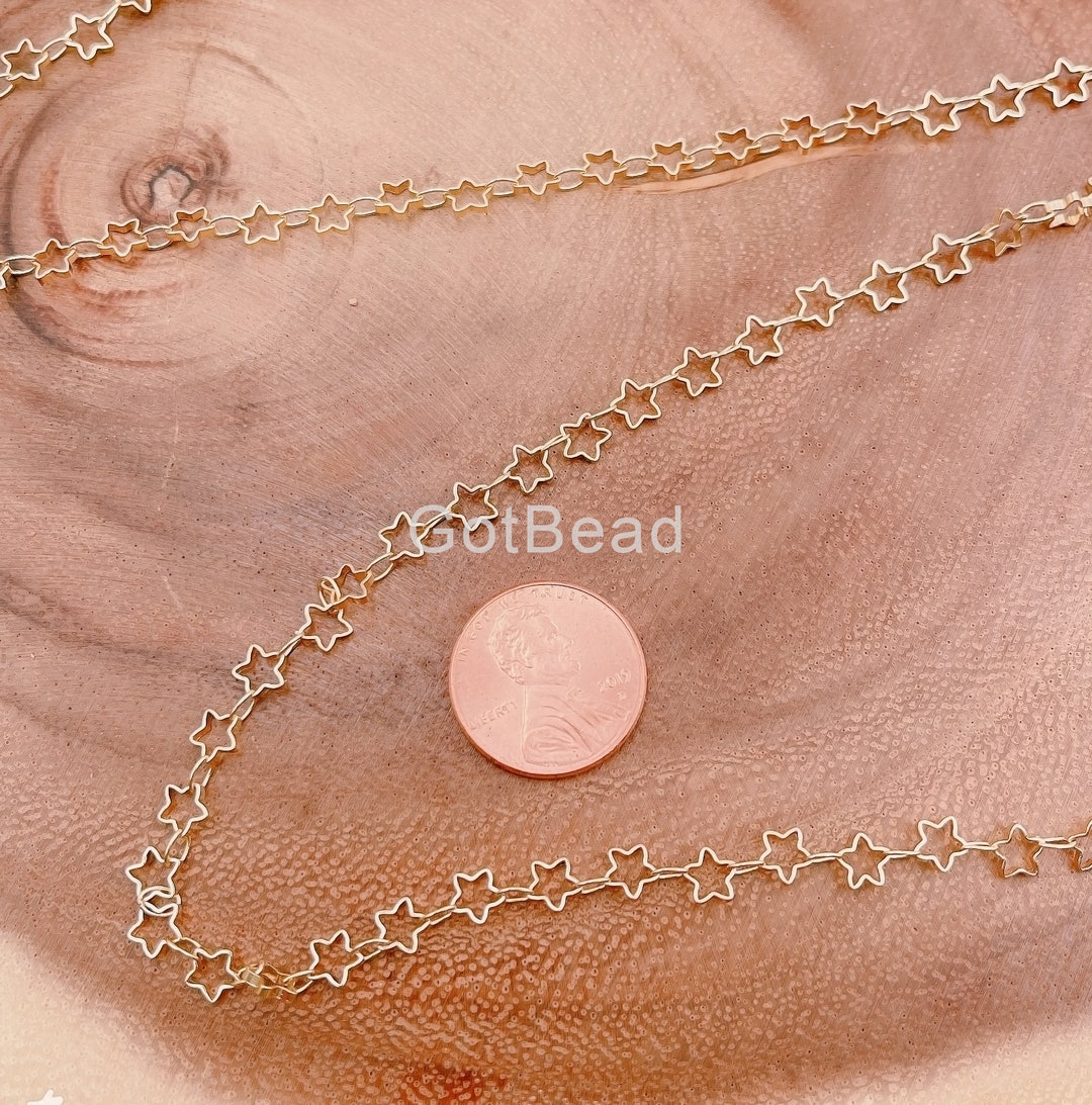 Star Chain for Jewelry Making, 14K Gold Filled Brass Rosary Chain ...