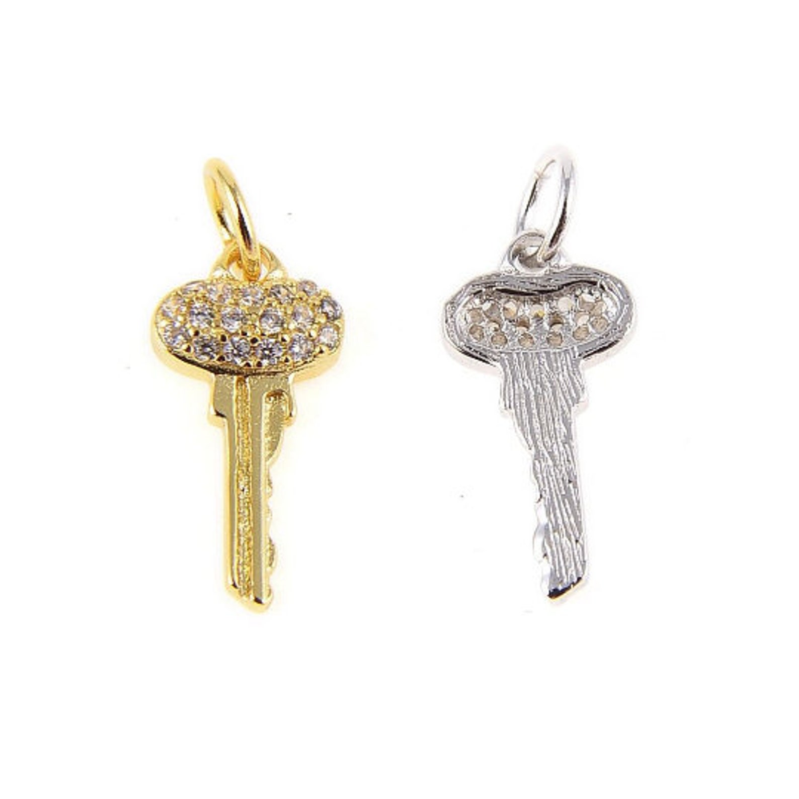 CZ Pave Gold Key Necklace Small Key Charm Pave Connector - Etsy