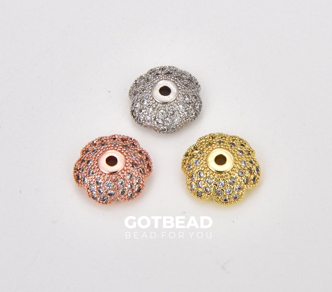 10mm Gold Filled Flower Bead Cap, Dainty Floral Bead Toppers, CZ Micro ...