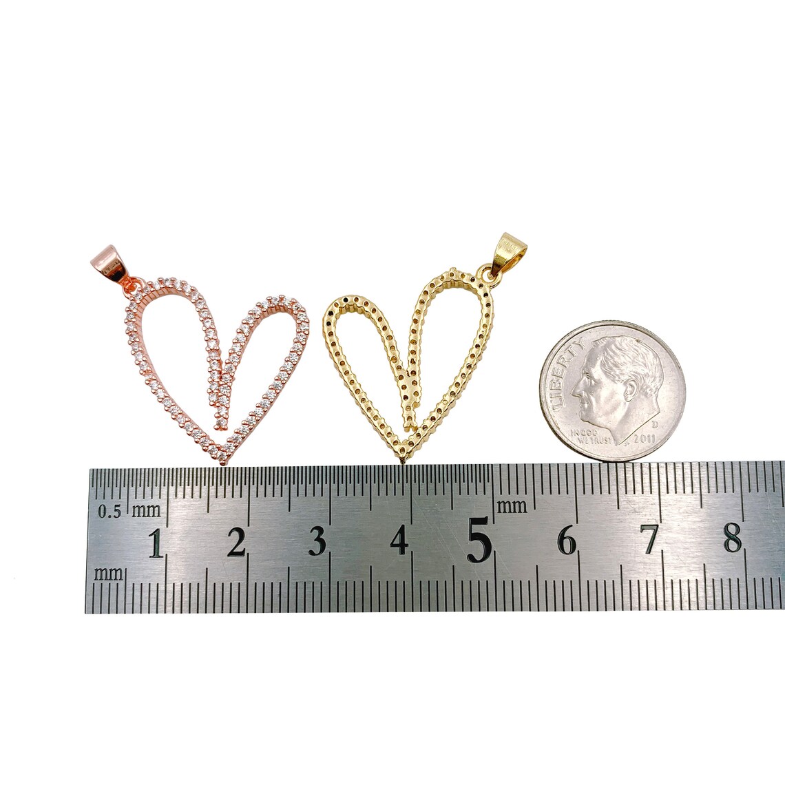 18K Gold Filled Large Heart Shape Pendant, Gold Heart Charm, Heart Pave ...