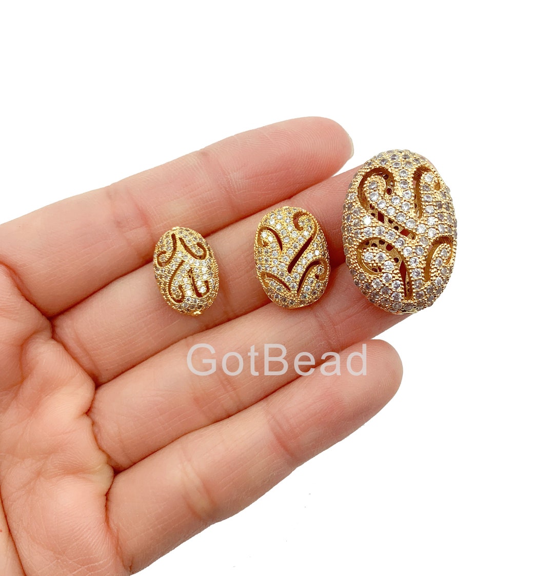 Oval Connector, Oval Spacer Beads, CZ Micro Pave Flat Oval Beads Spacer ...