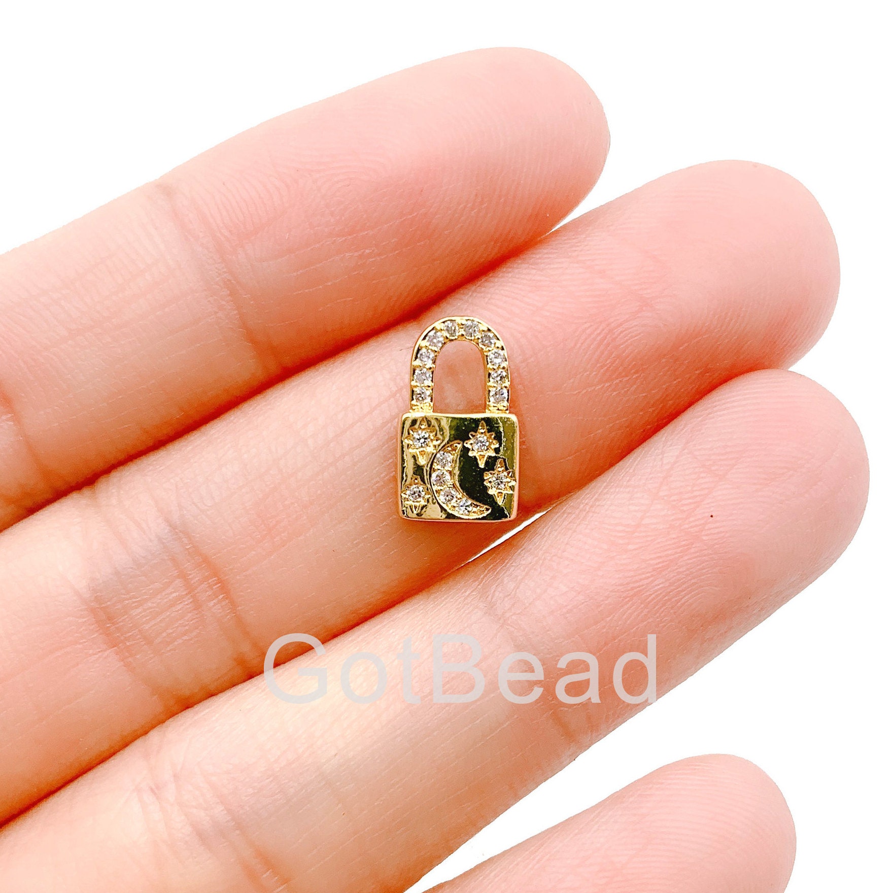 Star and Moon Padlock Charm 24K Gold Filled Celestial | Etsy