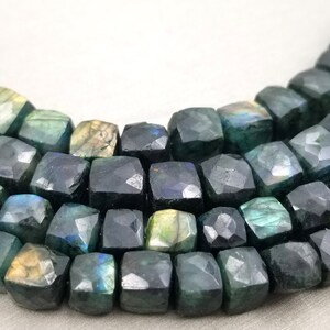 Green Labradorite Gemstone Beads, Faceted Cube Cut Labradorite Beads ...