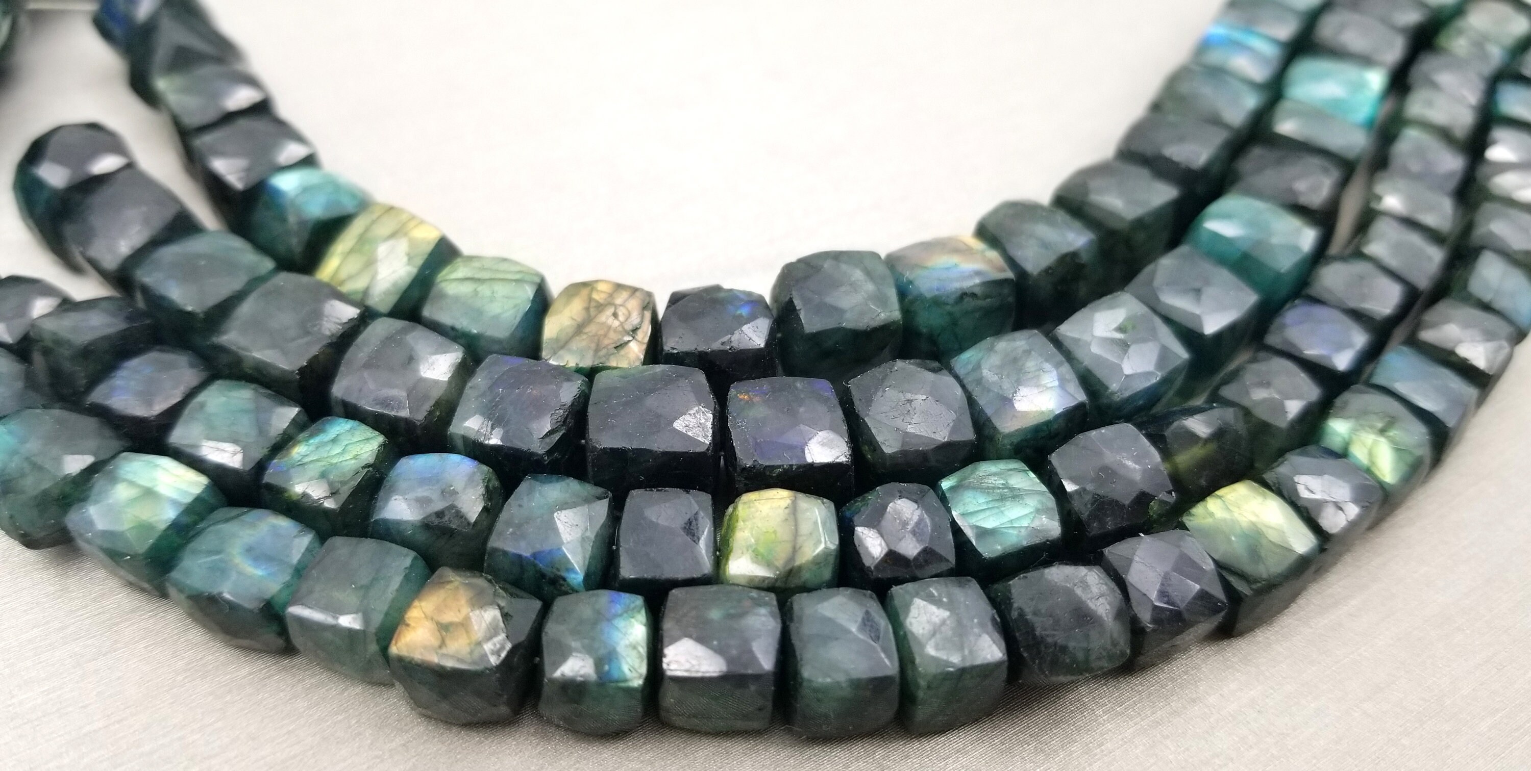 Green Labradorite Gemstone Beads, Faceted Cube Cut Labradorite Beads ...