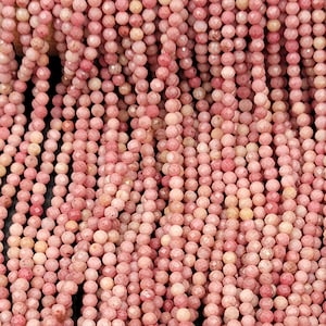 Stunning AAA Natural Pink Rhodochrosite 3mm Faceted Round Beads Micro ...
