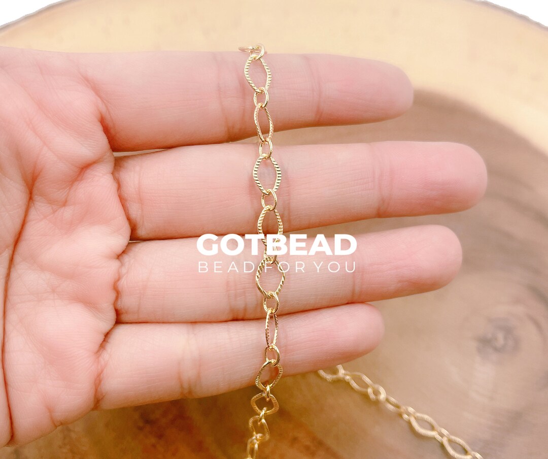 18K Gold Diamond Shape Chain by Feet, Oval Rolo Link Chain by Foot ...