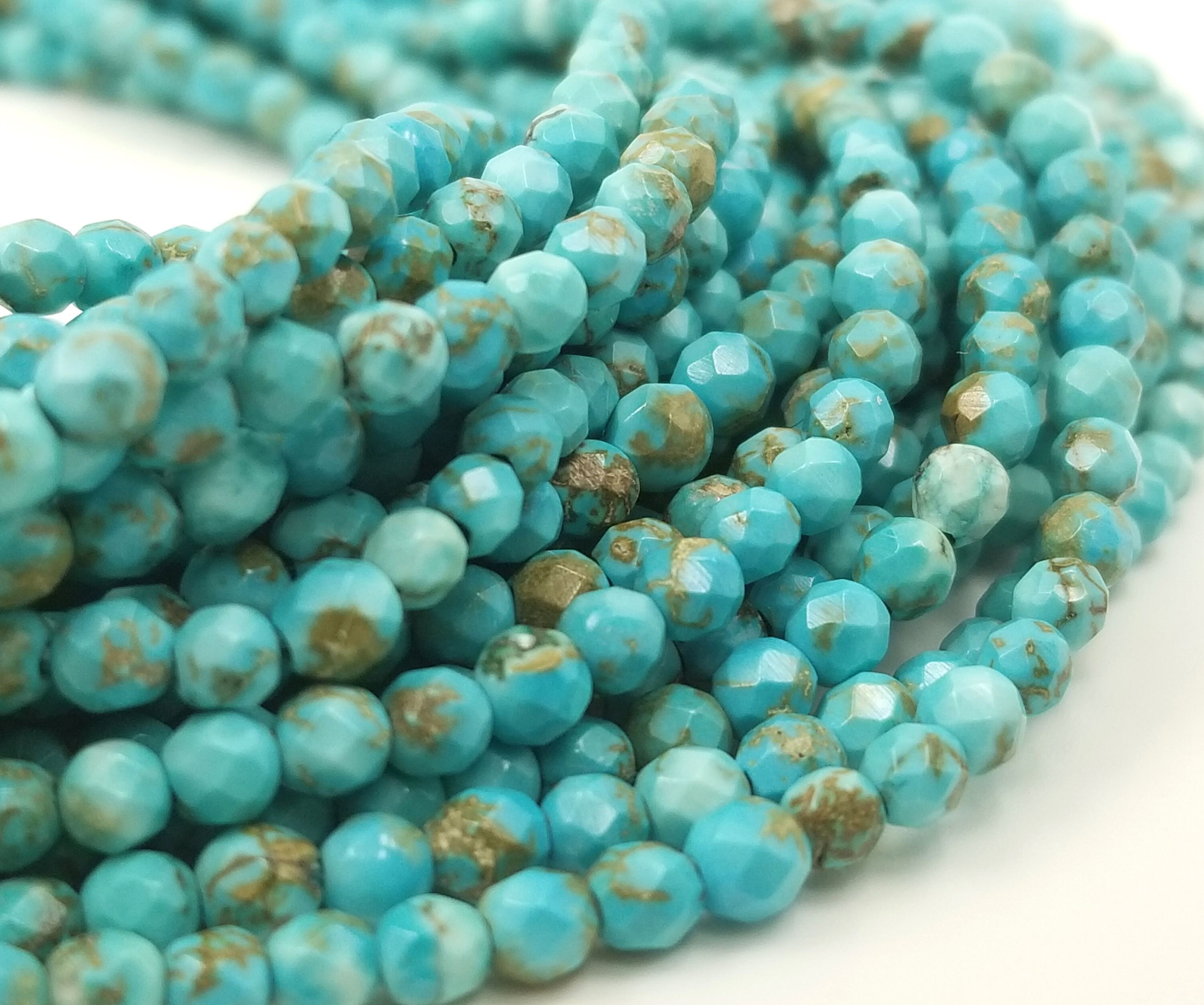 Faceted Turquoise 2mm and 3mm Natural Round Beads Real Genuine Natural ...