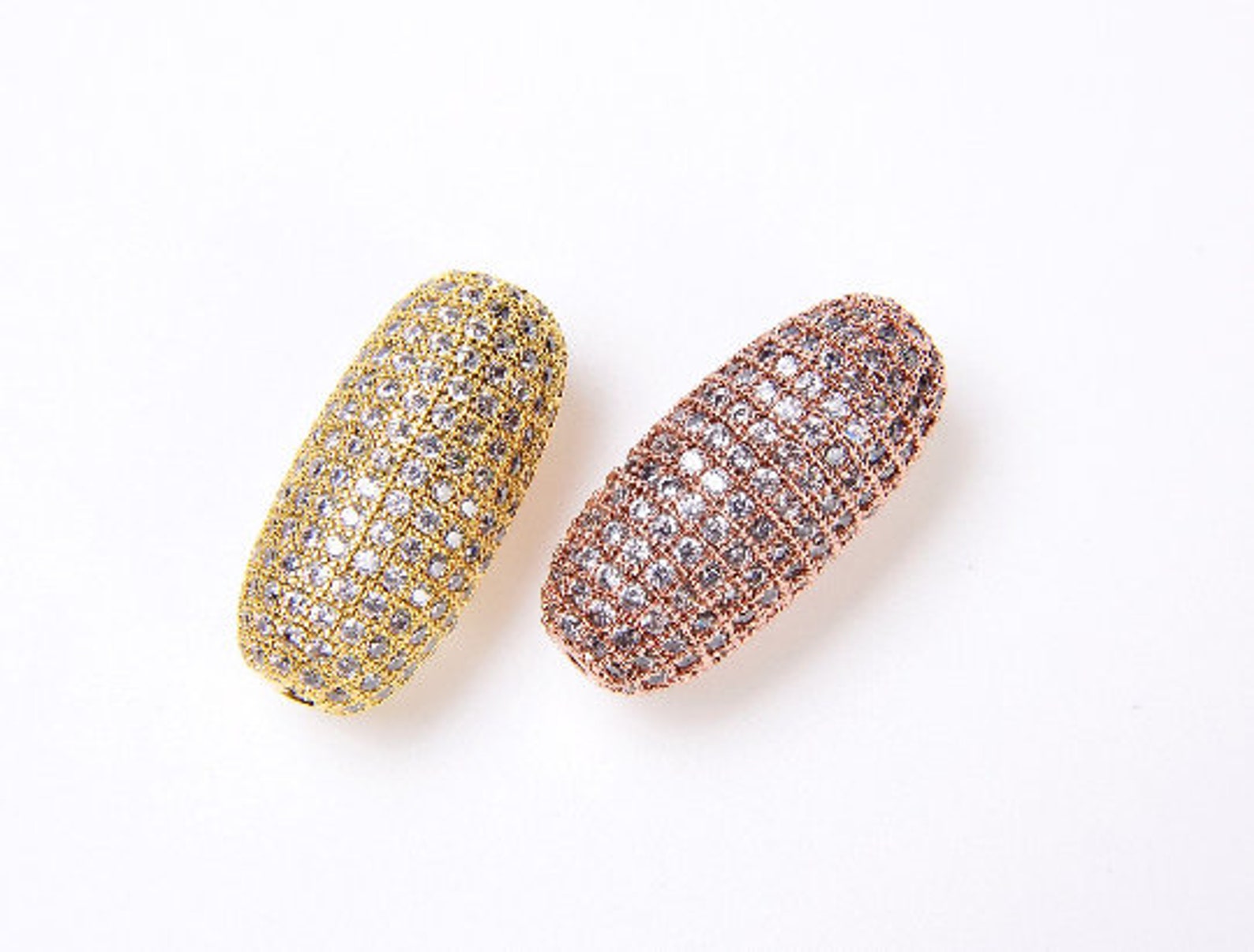 Oval Spacer Beads, CZ Micro Pave Oval Beads Spacer, DIY, Jewelry Making ...