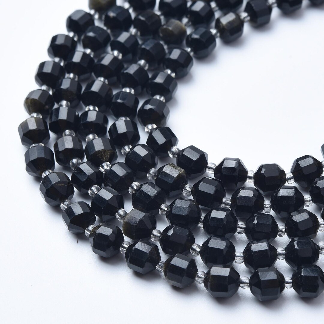 Natural Golden Obsidian Faceted Round Prism Beads Strand, 8mm Gemstone ...