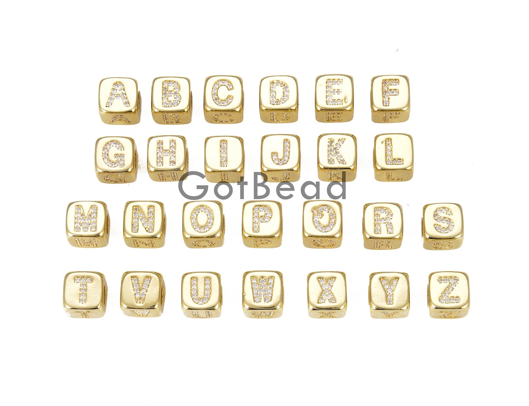 8x8mm Gold Initial Letter Beads, Alphabet Beads, Initial Beads ...