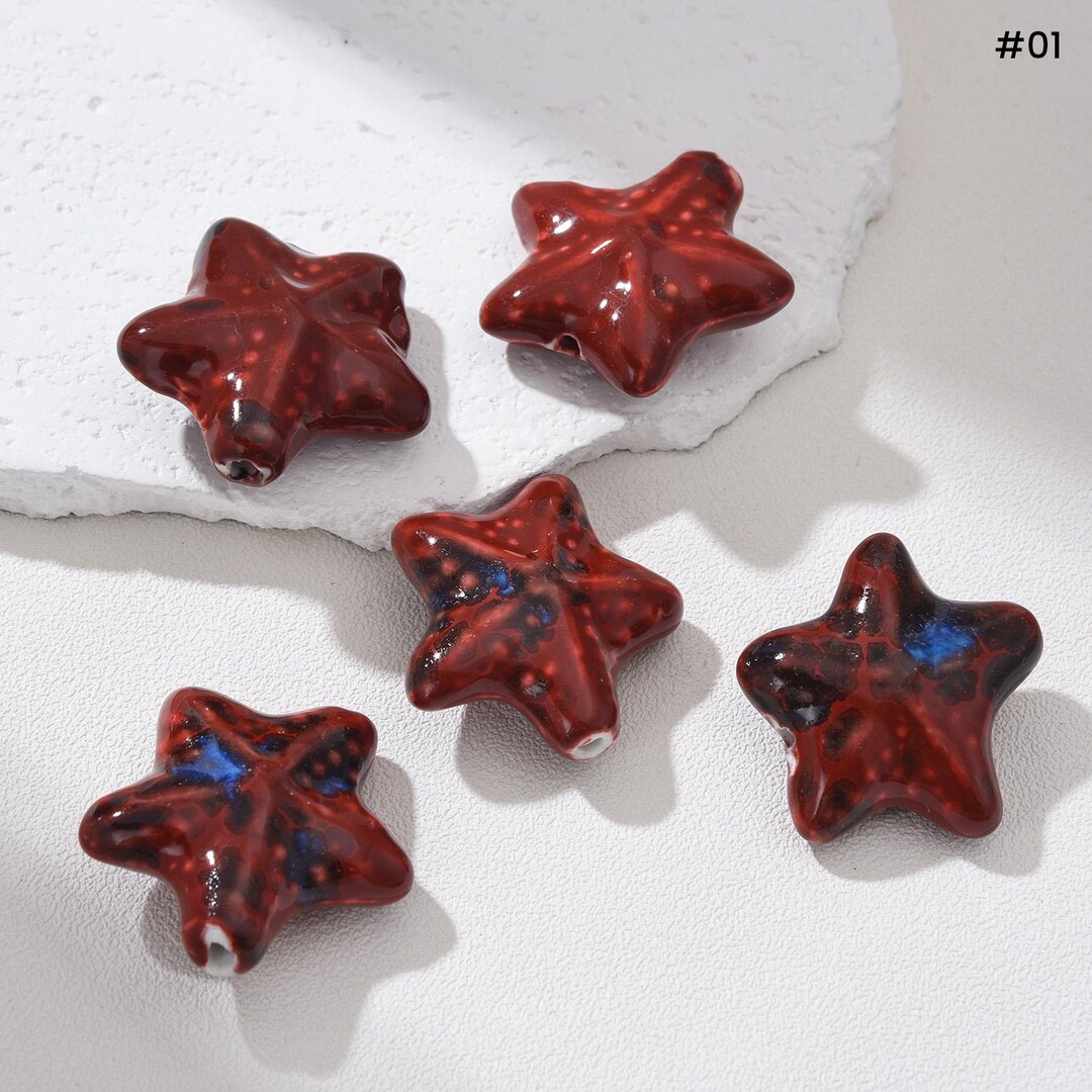 Starfish Ceramic Bead, Ocean Theme Handmade Clay Bead, Coastal Pottery ...