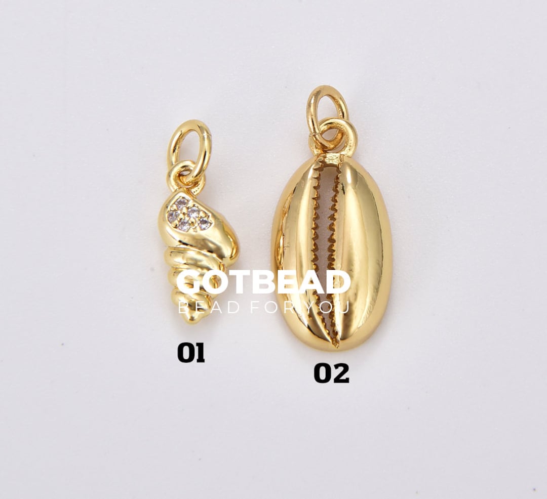 Dainty Cowrie Shell Charm, Gold Filled Sea Clam Shell Micro Paved CZ ...