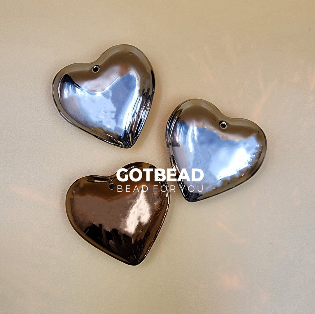 Puffy Heart Glass Beads, Large Heart Beads, Glass Heart Beads, Heart ...