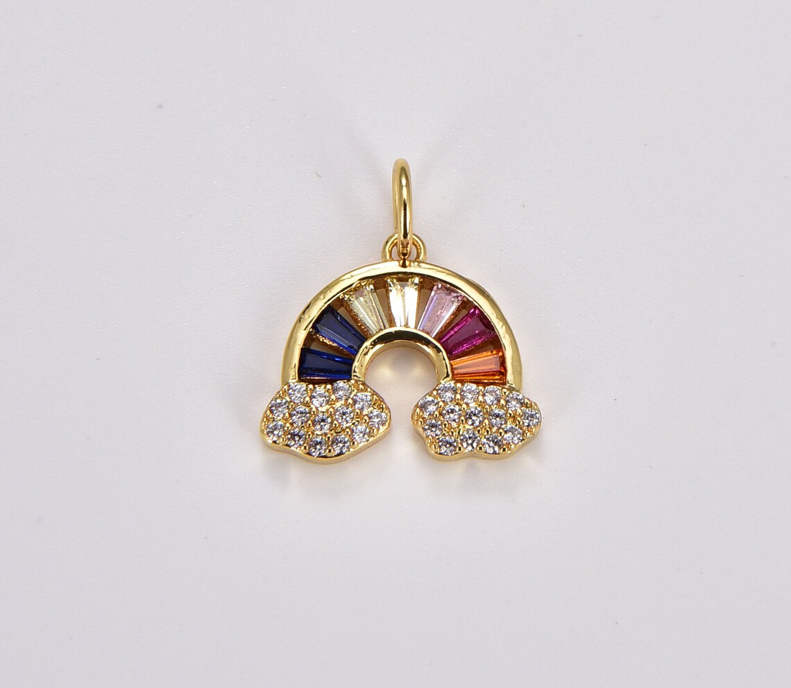 Colorful Baguette CZ Rainbow Charm, Gold Filled Rainbow Pendant, DIY ...