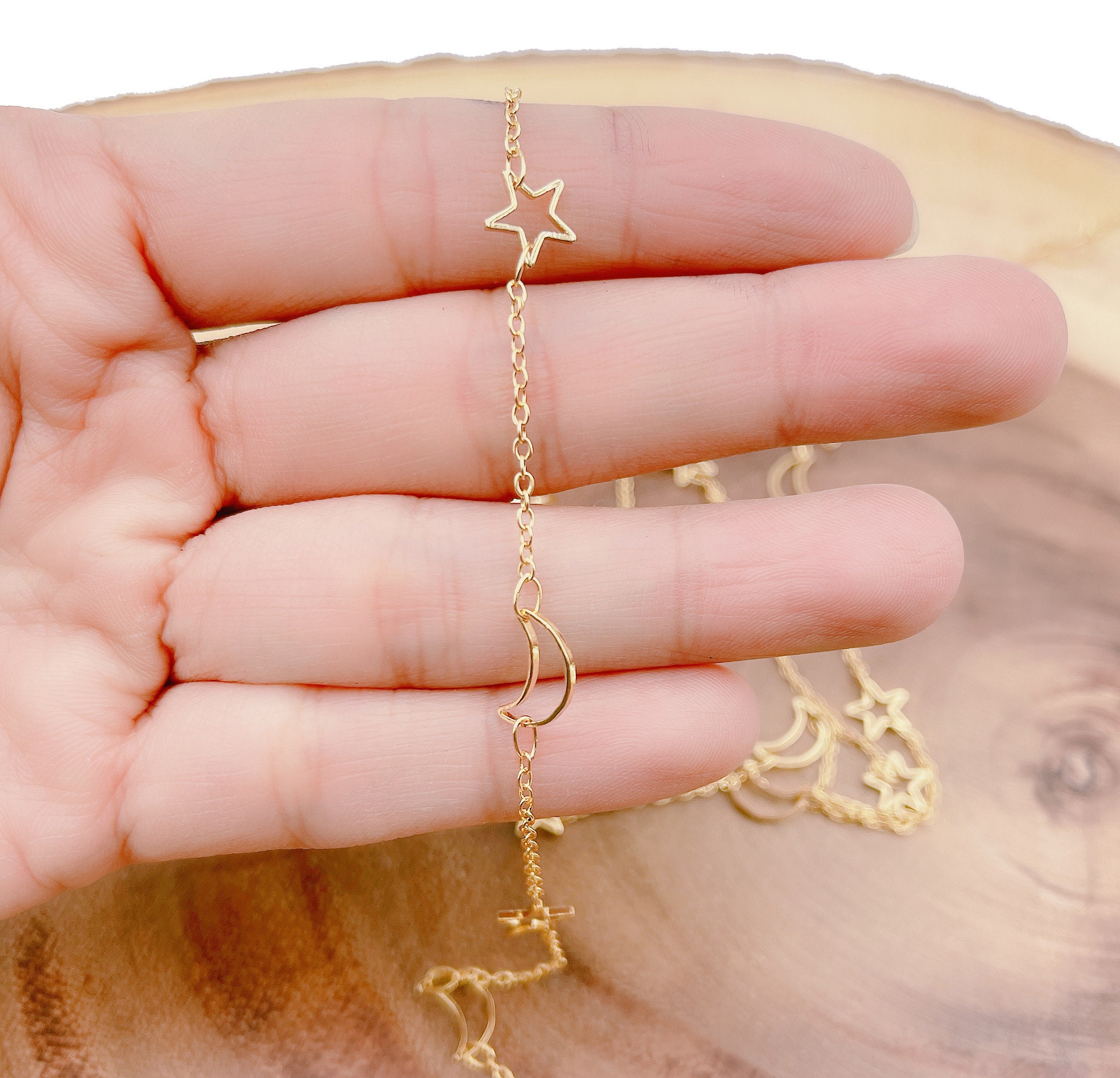 Star & Crescent Moon Chain for Jewelry Making 14K Gold Rosary - Etsy