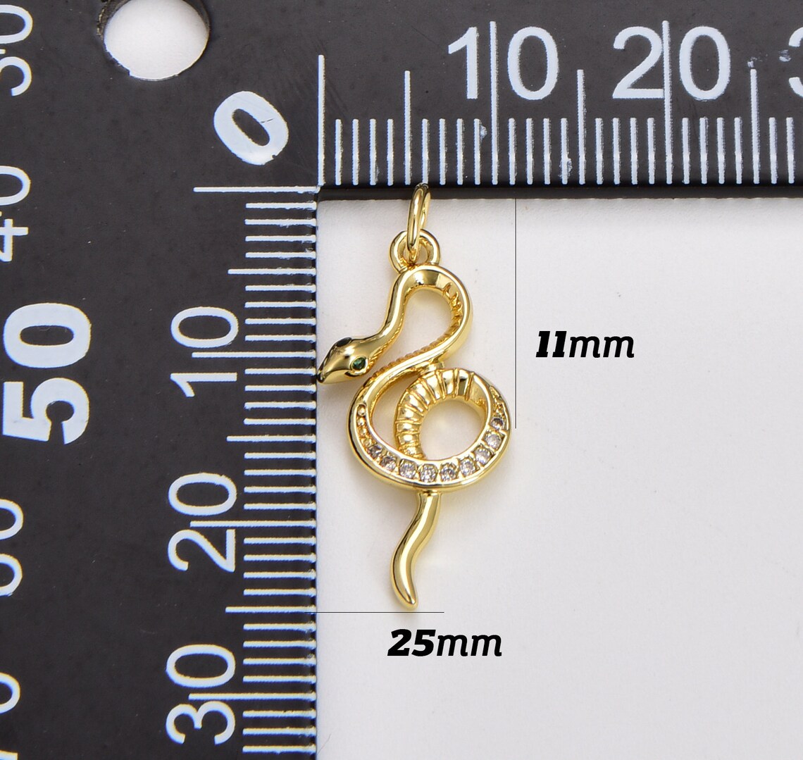 Elegant Gold CZ Emerald Green-eyed Snake Charm, Gold Filled Snake ...
