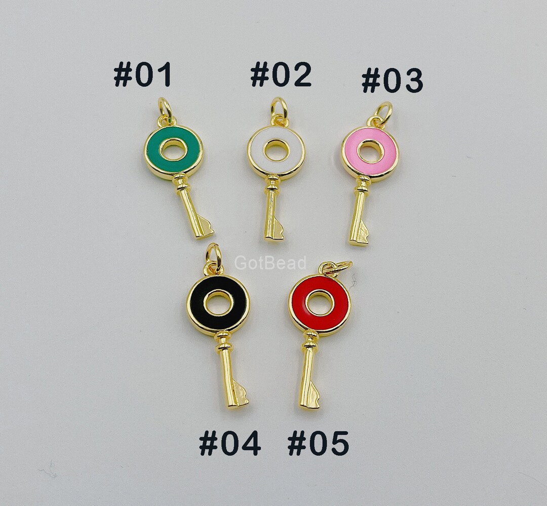 Enamel Colorful Round Ring on Key Shape Pendant, 18K Dainty Gold Filled ...