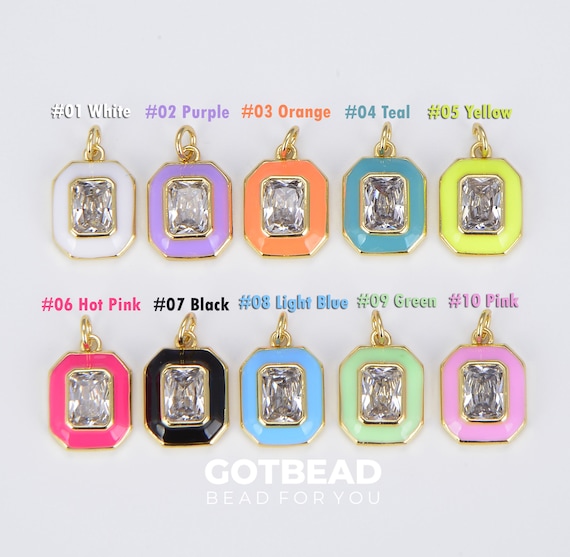 Colorful Enamel Big CZ on Octagon Shape Pendant 18K Gold | Etsy