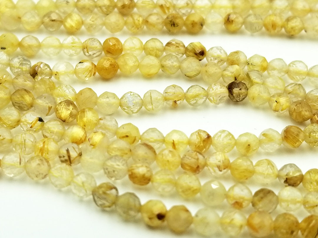 Natural Golden Rutile Quartz 2.6mm and 3mm Round Gold Yellow Rutilated ...