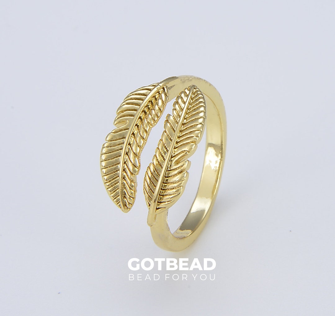 Angel Feather Ring, 18K Gold Adjustable Feather Ring, Stacking Ring ...