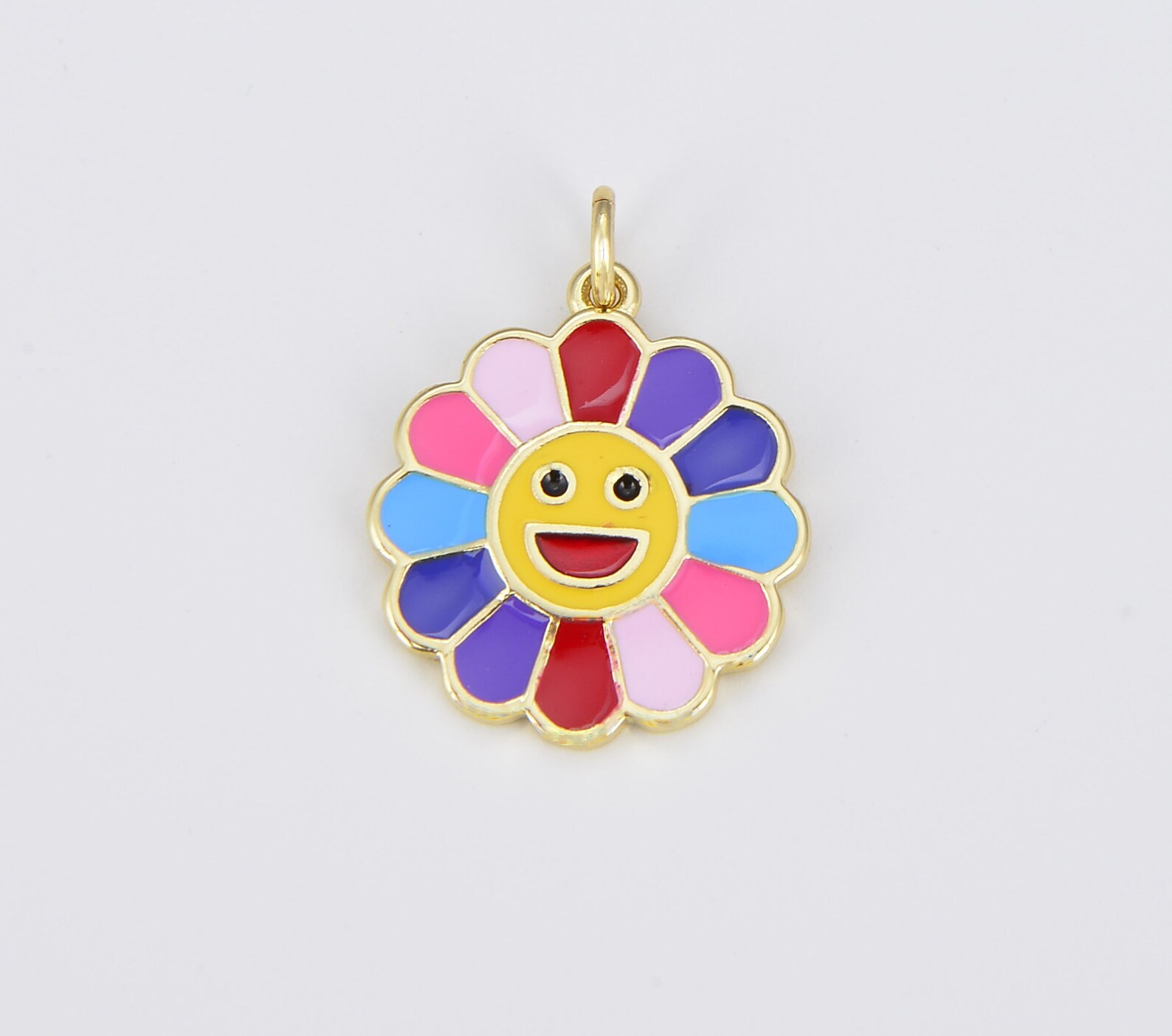 Rainbow Flower Smiley Face Charm Colorful Enamel Daisy Flower | Etsy