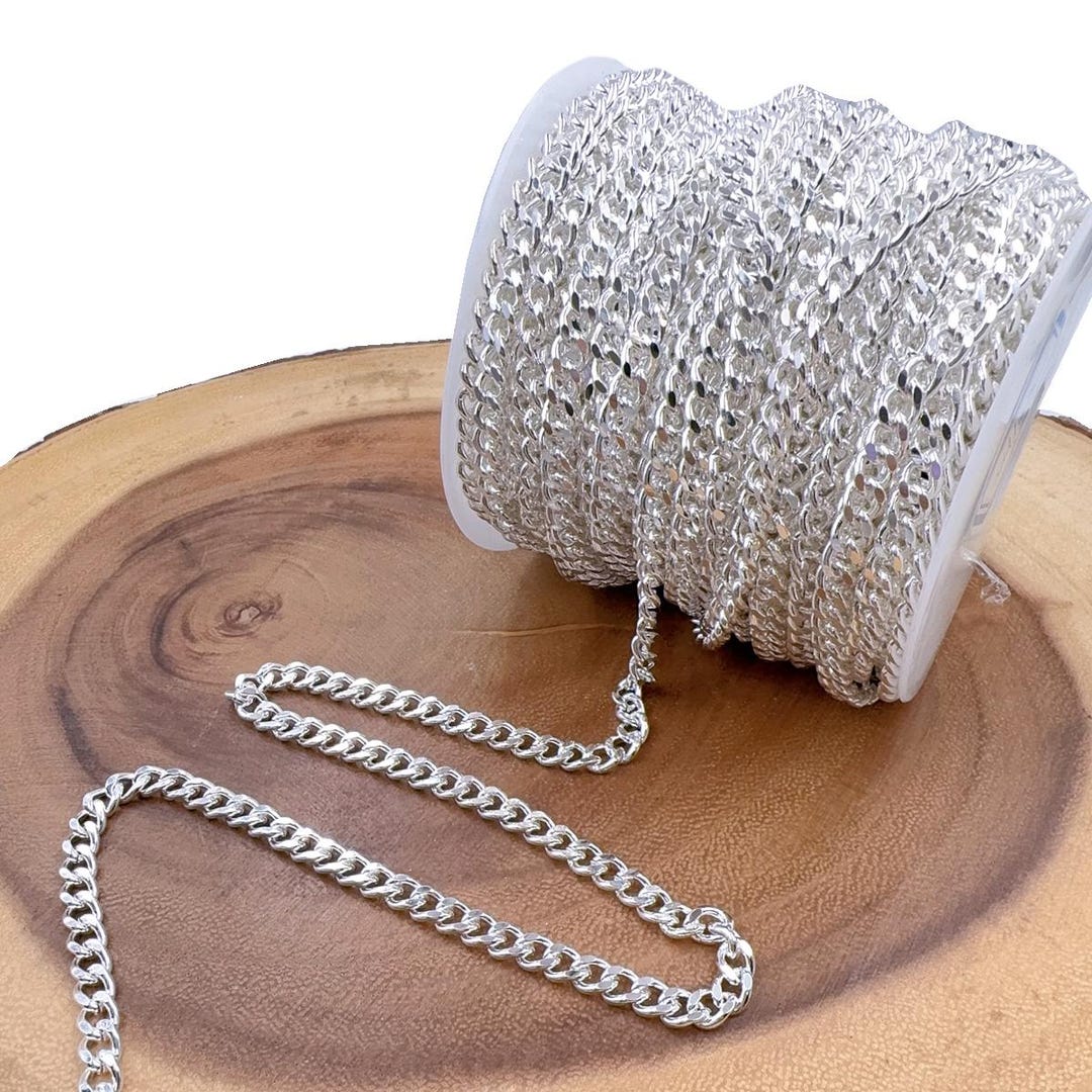 Shiny Silver Cuban Curb Chain by Foot, Cuban Curb Chain, Wholesale Bulk ...