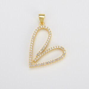 18K Gold Filled Large Heart Shape Pendant, Gold Heart Charm, Heart Pave ...