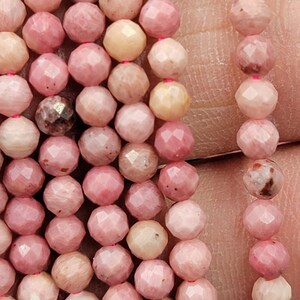 Stunning AAA Natural Pink Rhodochrosite 3mm Faceted Round Beads Micro ...