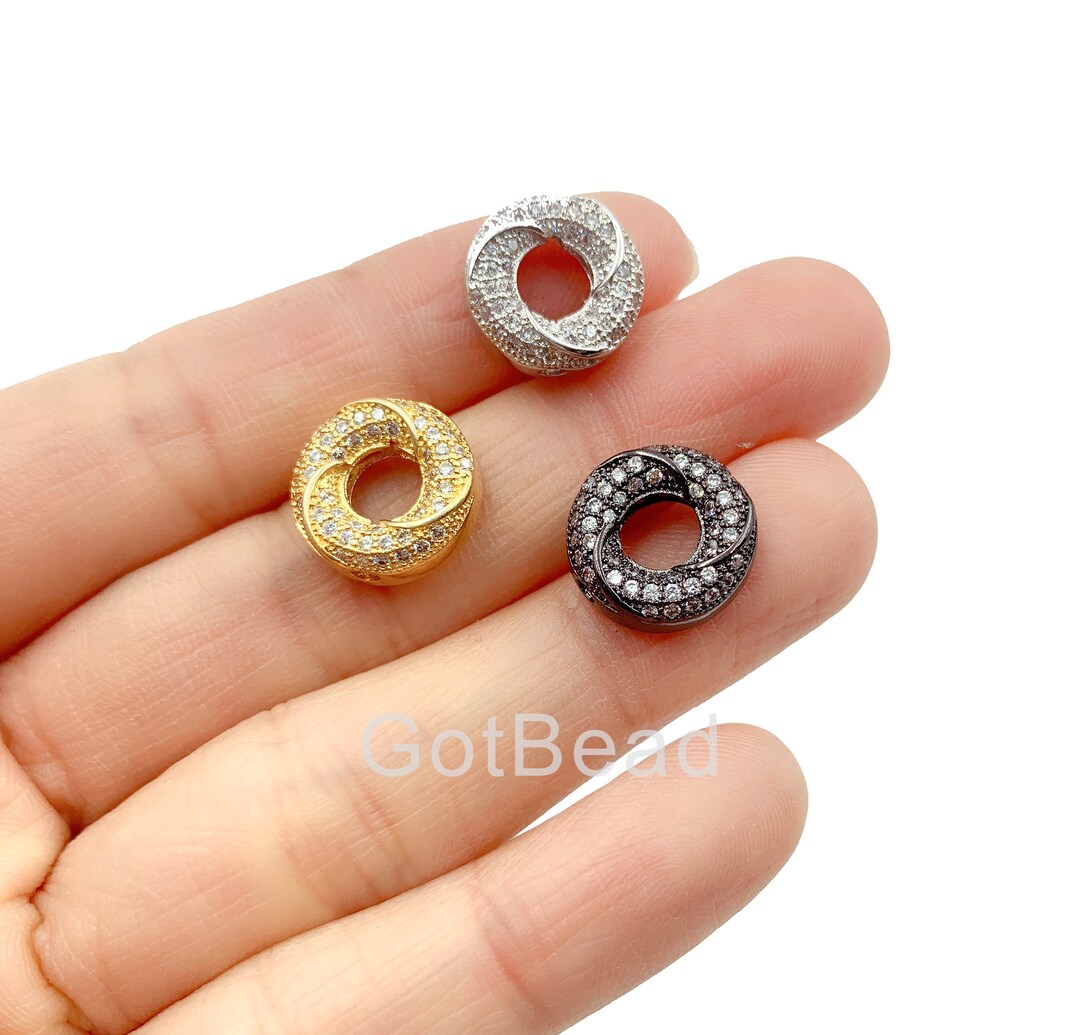 22k Gold Donut Shape Beads, Donut CZ Micro Pave Bead, Rondelle Beads ...