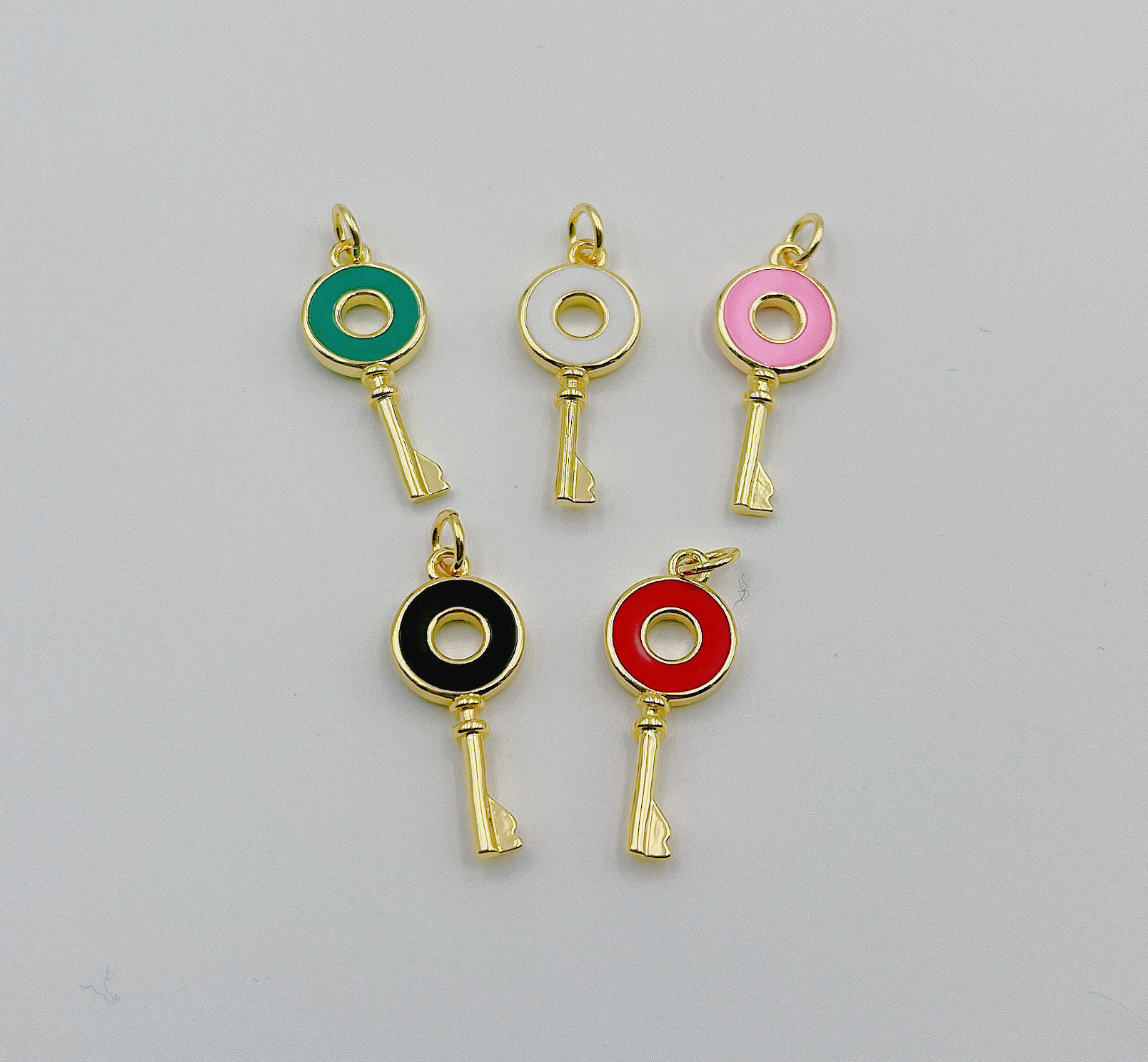 Enamel Colorful Round Ring on Key Shape Pendant 18K Dainty - Etsy