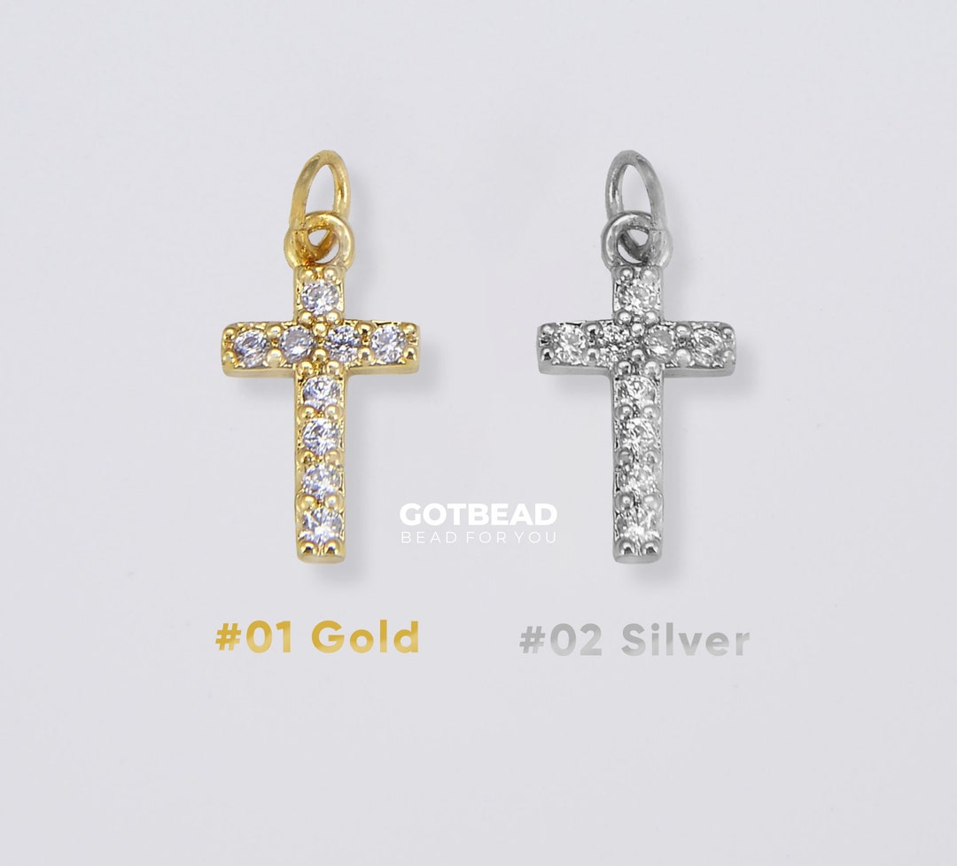 Mini Cross Charm Pendant 22k Gold Filled CZ Micro Pave Small Cross ...