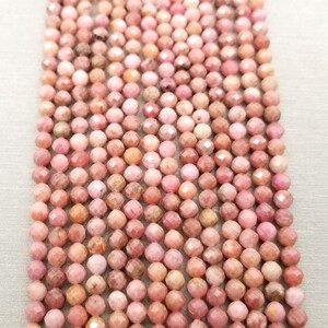 Stunning AAA Natural Pink Rhodochrosite 3mm Faceted Round Beads Micro ...
