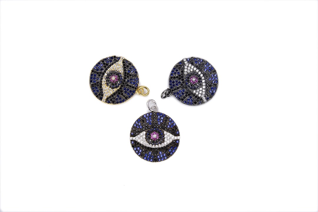 Sapphire Gold Evil Eye Charm, 14K Gold Filled Eye Charm, Cubic Eye ...
