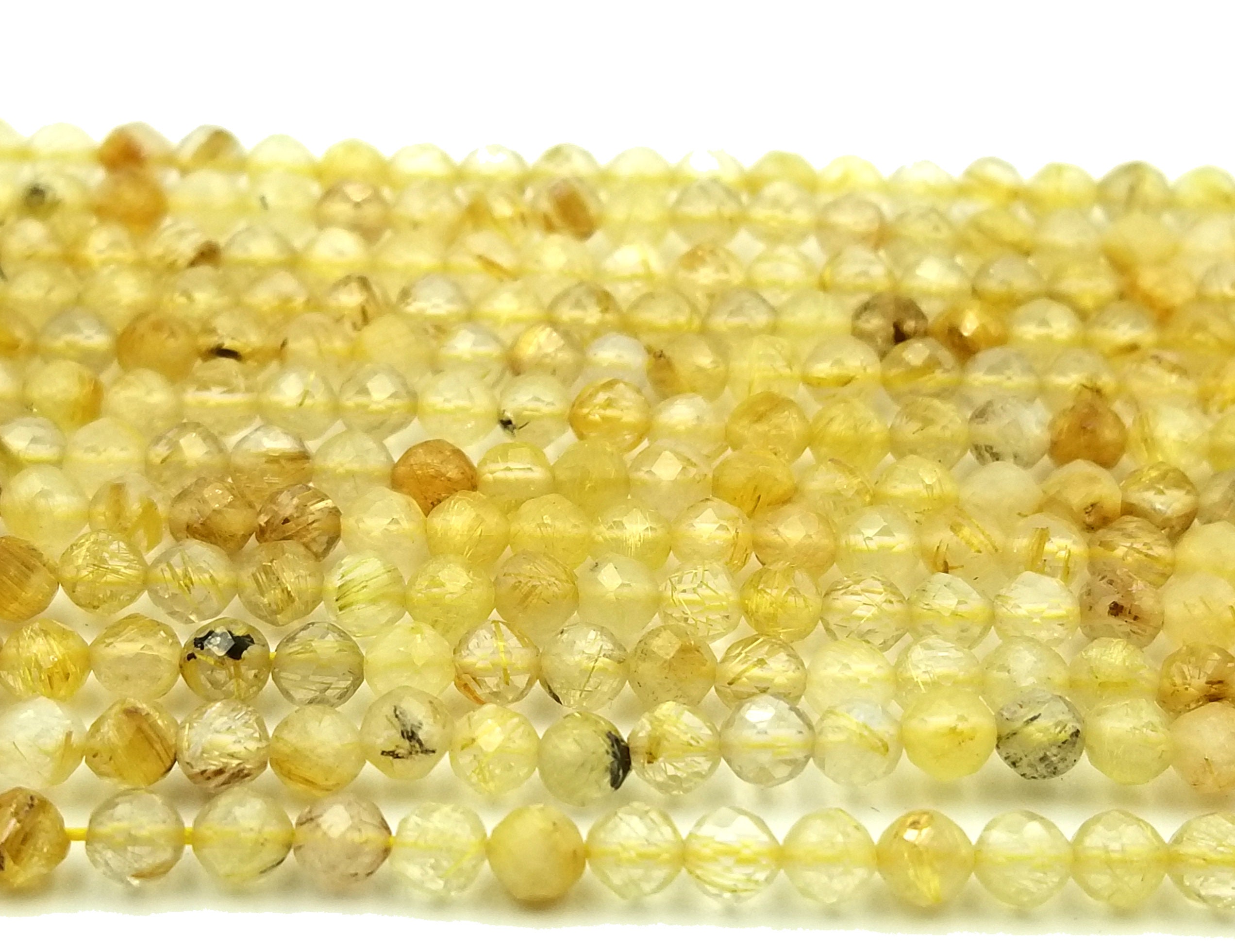 Natural Golden Rutile Quartz 2.6mm and 3mm Round Gold Yellow Rutilated ...