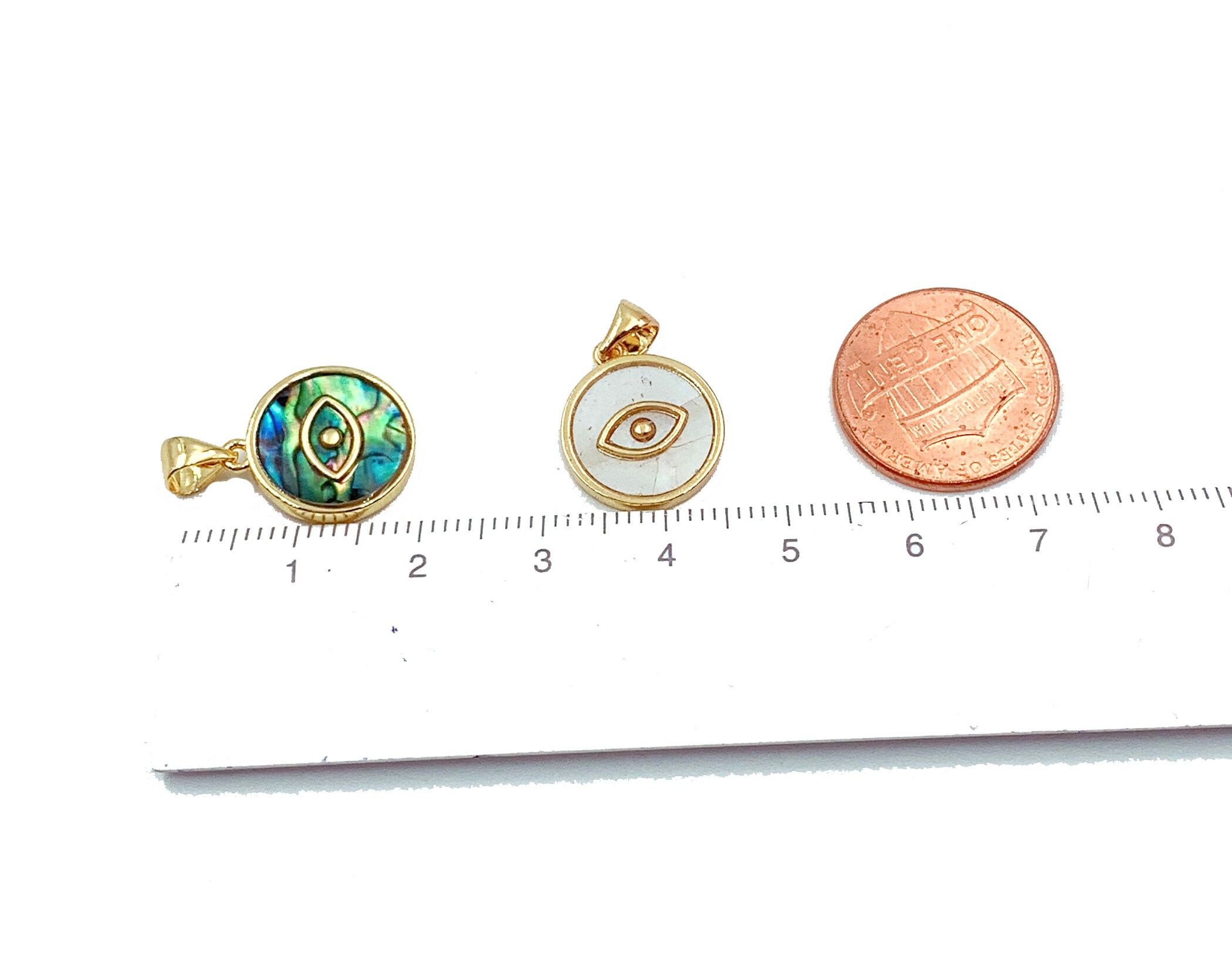 18K Gold Filled Abalone Shell Evil Eye Charm Pendant, Evil Eye Charm ...