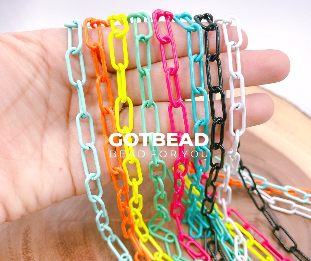 Enamel Paper Clip Cable Link Elongated Chain by Yard, Summer Colorful ...
