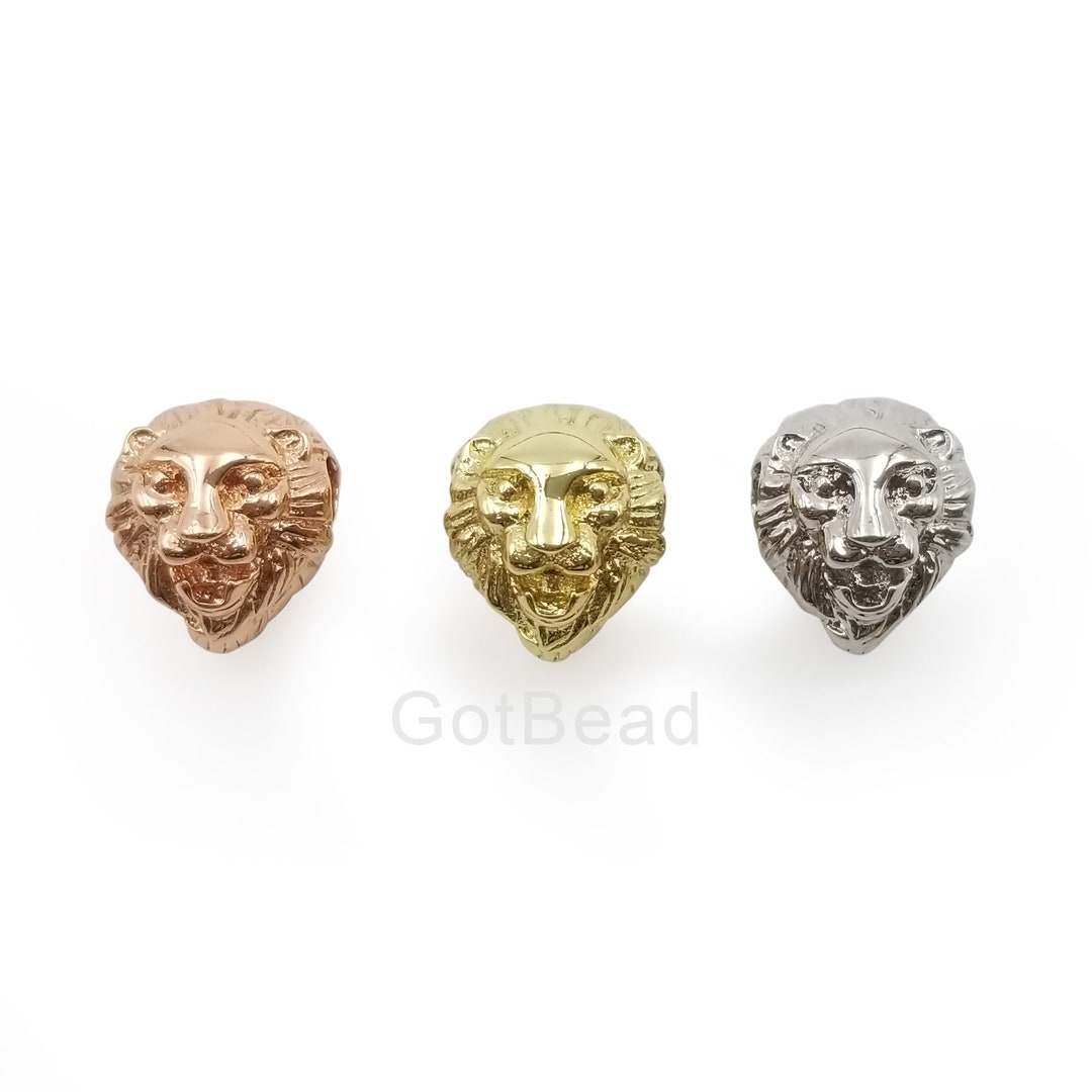 22K Gold Micro Pave Lion Head Beads Cubic Zirconia Spacer Beads, Lion ...