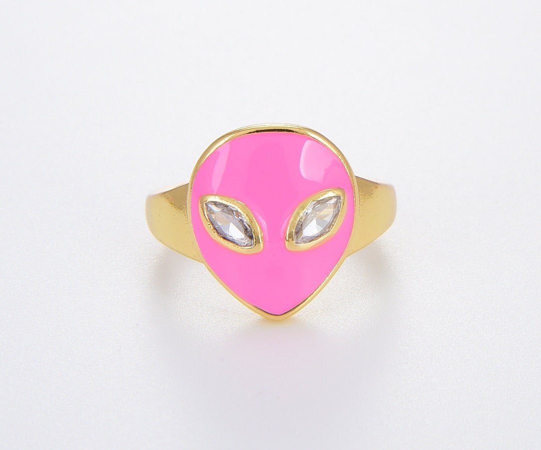ALIEN SIGNET Ring / Chunky Colorful Crystal Ring Statement Jewelry ...