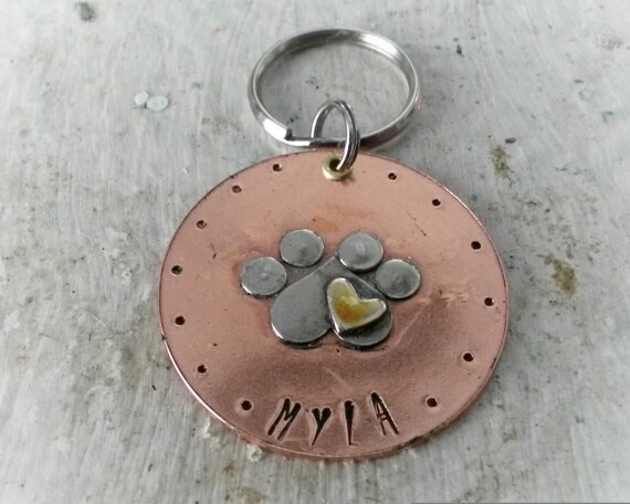 Pet tag with paw print | Etsy