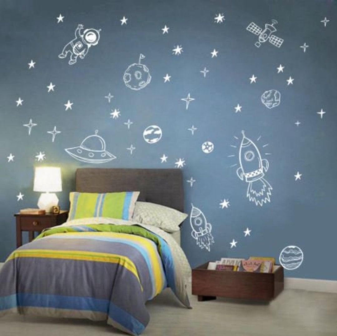 Outer Space Wall Decals ~ Black White or Gold ~ Boys Girls Bedroom ...