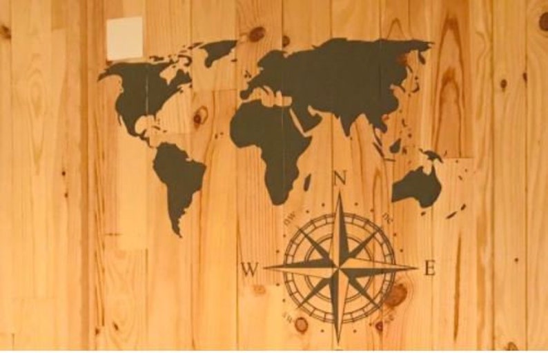 World Map Compass Nautical Wall Decal Kids Black Direction Office ...