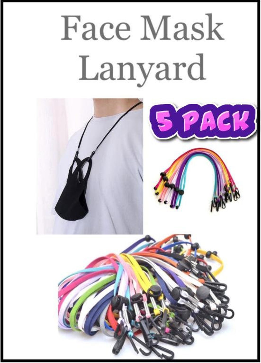 5 Pack Lanyard Face Mask Lanyard Child or Adult Solid Colors Mask ...