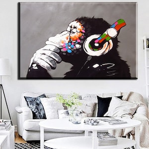 Thinking Monkey DJ Banksy Gorilla Picture Modern Street Graffiti Chimp Art Prin Abstract ...