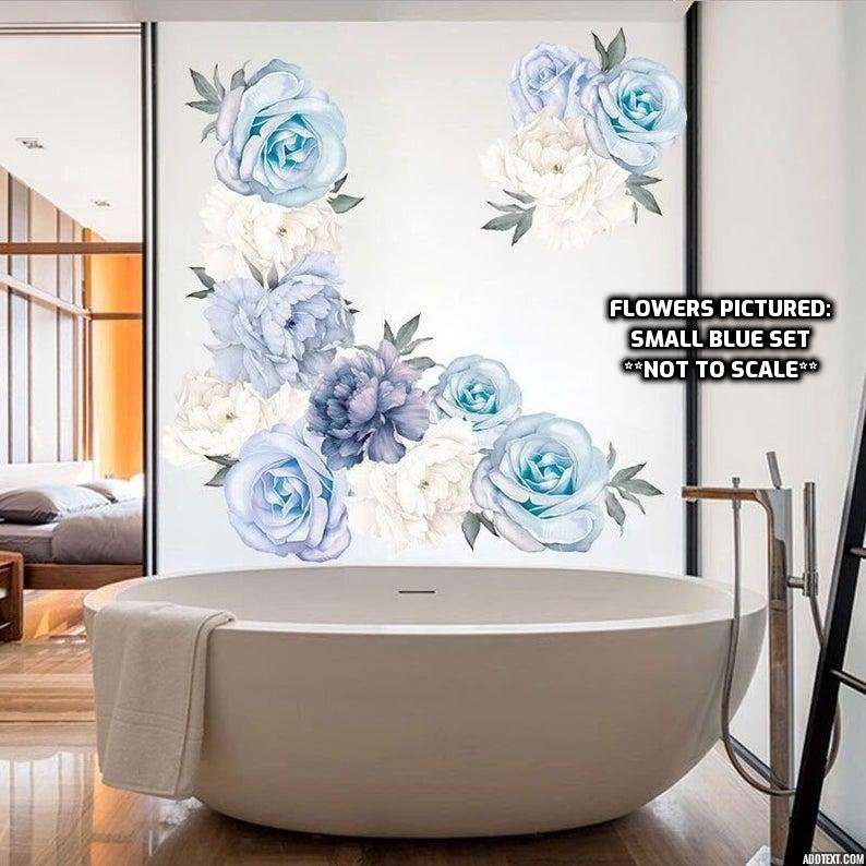 Roses Peony Floral Wall Decals Blue Flowers Purple Flowers | Etsy