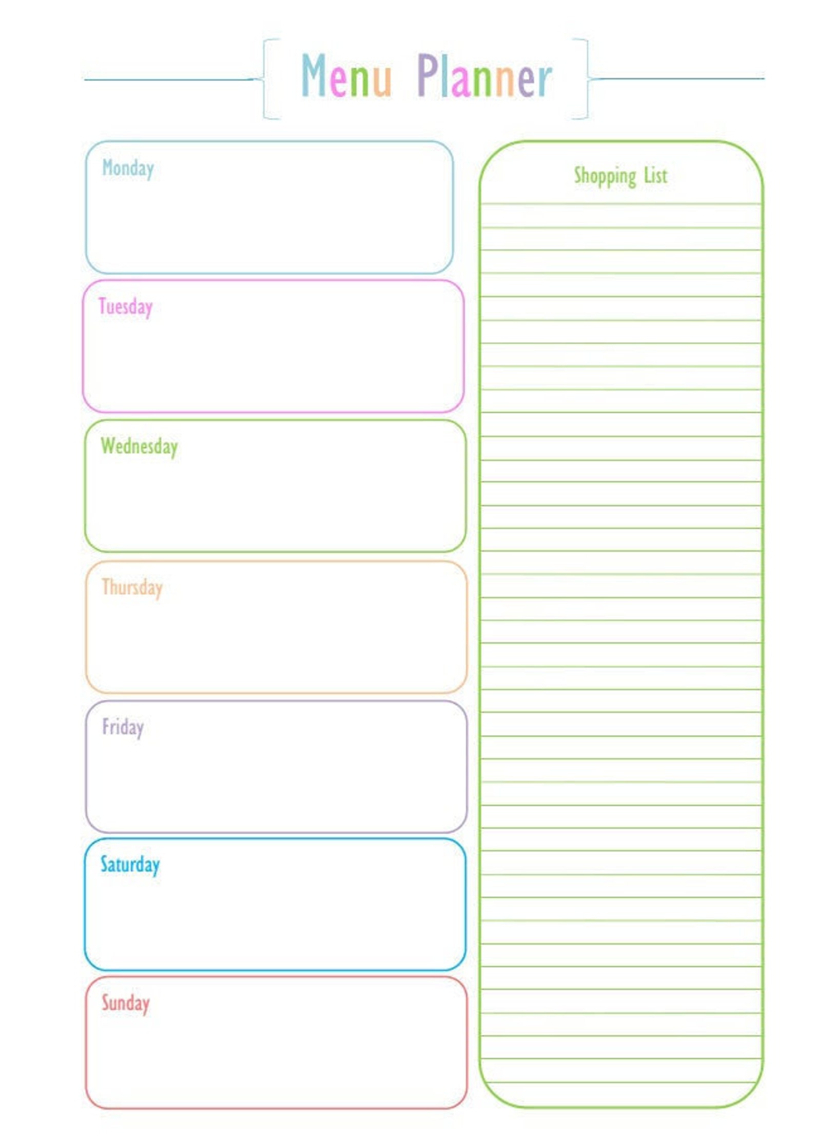Weekly Menu Planner With Shopping List-a4 A5 Letter Weekly - Etsy