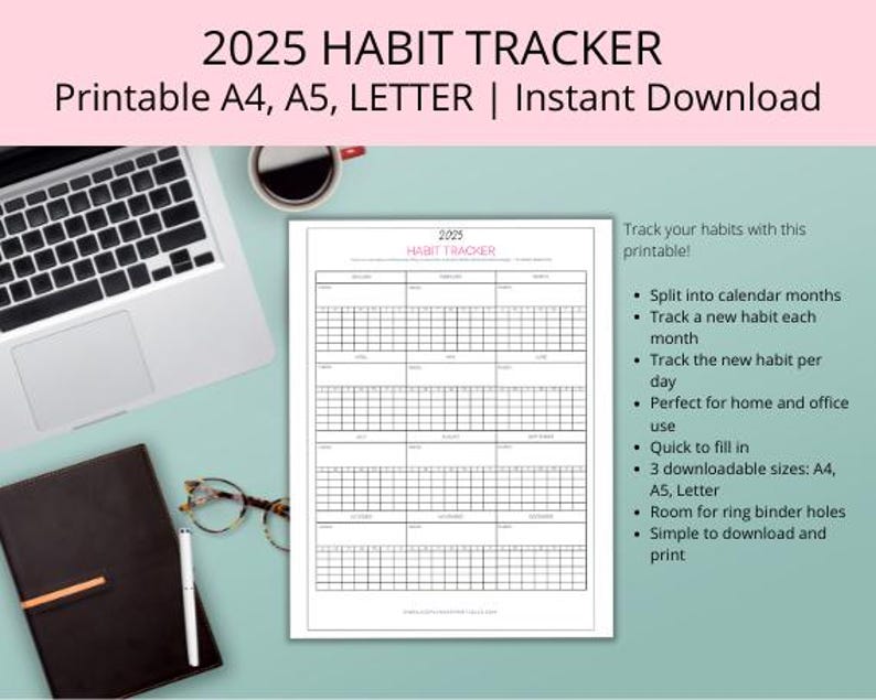 2025 Habit Tracker Printable | Routine Habits | Daily | Weekly | Yearly ...
