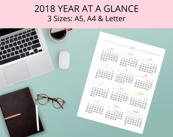 2020 Year at a Glance Letter A4 & A5 Yearly Overview-2020 | Etsy
